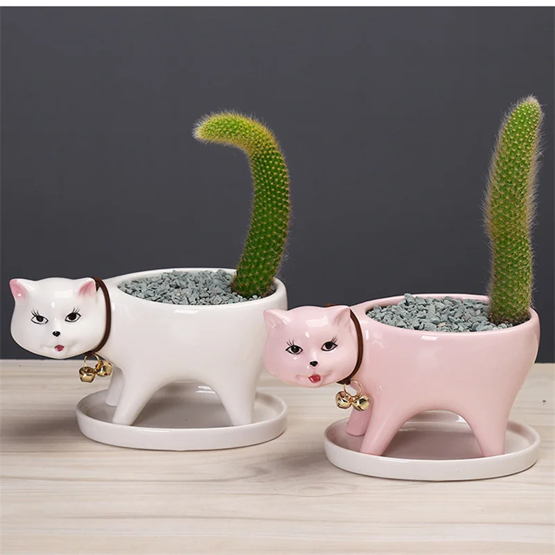POT DE FLEUR,blue--Pot de fleurs en céramique pour chat qui marche ...