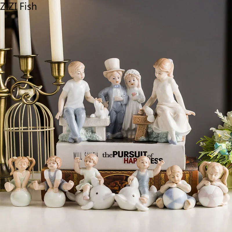 European Ceramic Family Figure Sculpture Bookcase Living Room ...