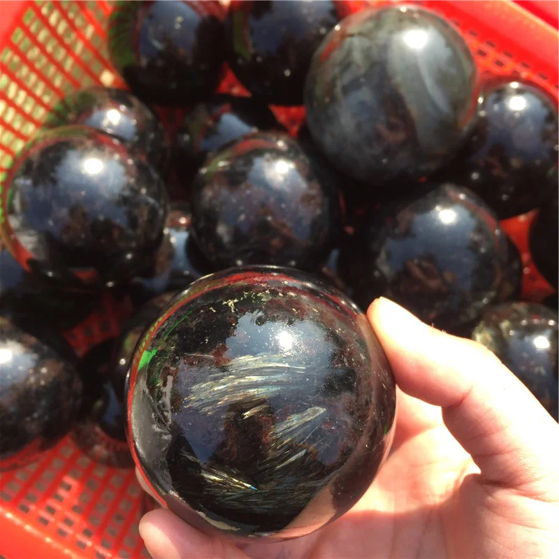 Natural blacke Astrophyllite Ball polished quartz crystal stone Sphere ...