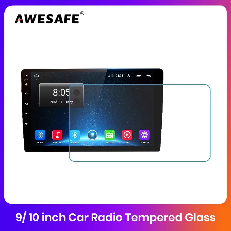2pcs/lot AWESAFE Car Radio Tempered Glass Film 9/10 inch Waterproof ...