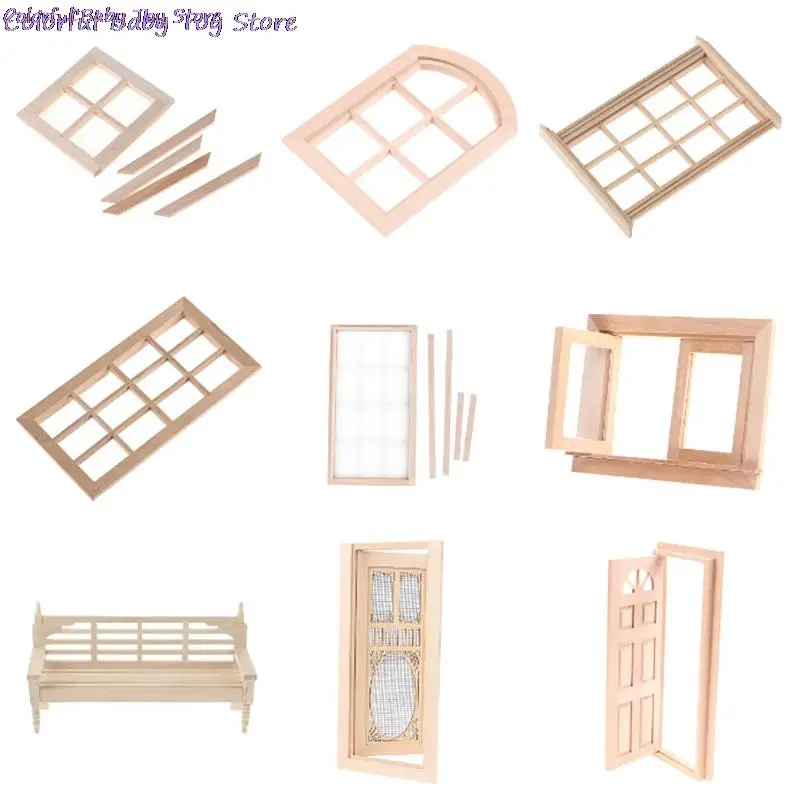 Multi-Styles-1-12-Dollhouse-Miniature-Wood-External-Single-Door-Wooden ...