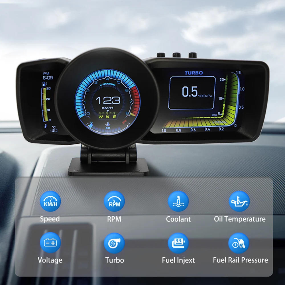 Car HUD OBD2+GPS Multi Function Head Up Display LCD Dashboard Smart ...