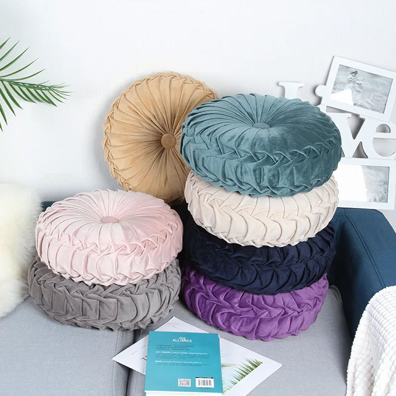 Velvet Pleated Futon Round Pumpkin Throw Pillow For Couch Floor ...