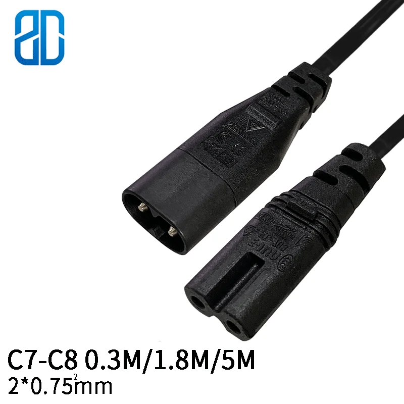1 8m 2 0 75mm Square C7 C8 Iec320 C8 Male Plug To C7 Female Power