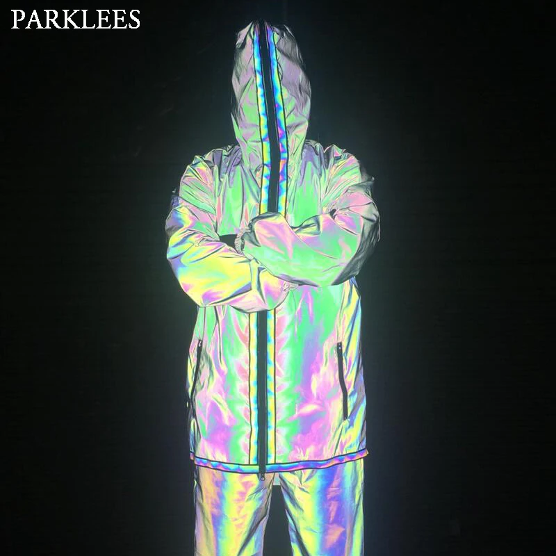 Men Reflective Jacket Fashion Casual Fluorescent Men Trench Coats ...