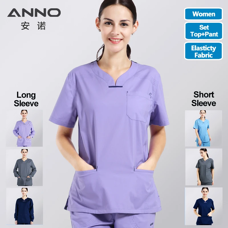 ANNO-Elasticity-Cotton-Spandex-Body-Nurse-Uniform-Female-Scrubs-Suit ...
