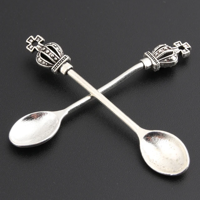 Silver Tea Spoon Pendant Necklace With Crown Dainty Tiny Silver Tea ...