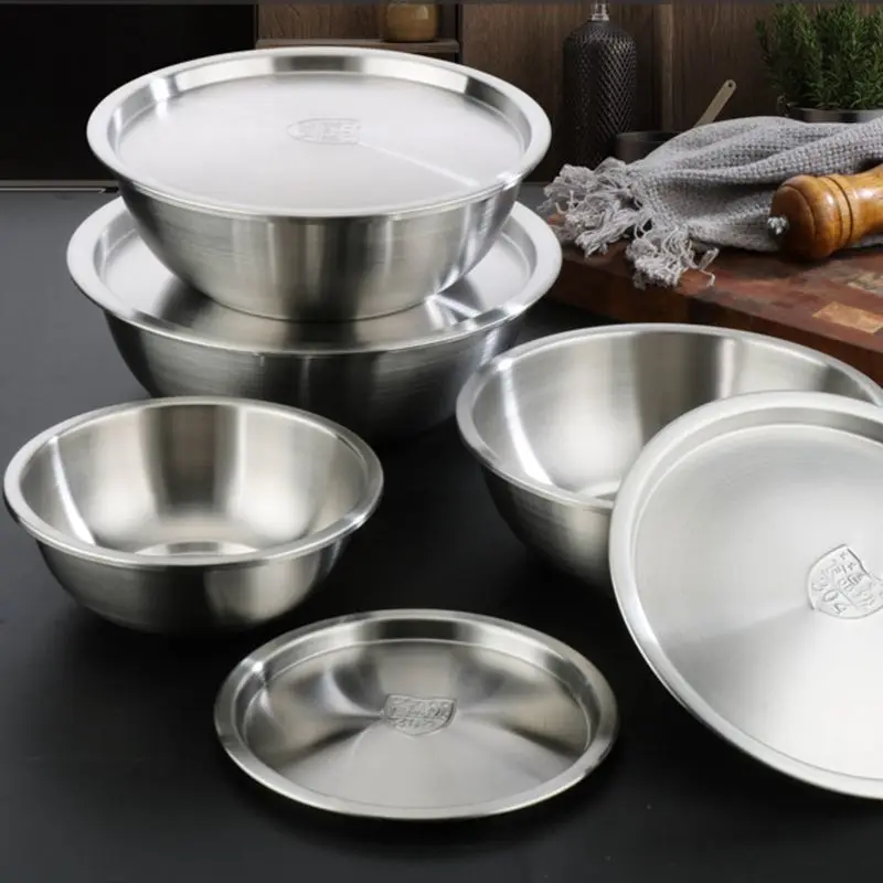 18-32cm 304 Stainless Steel Salad Bowls Set With Lid Durable Kitchen ...