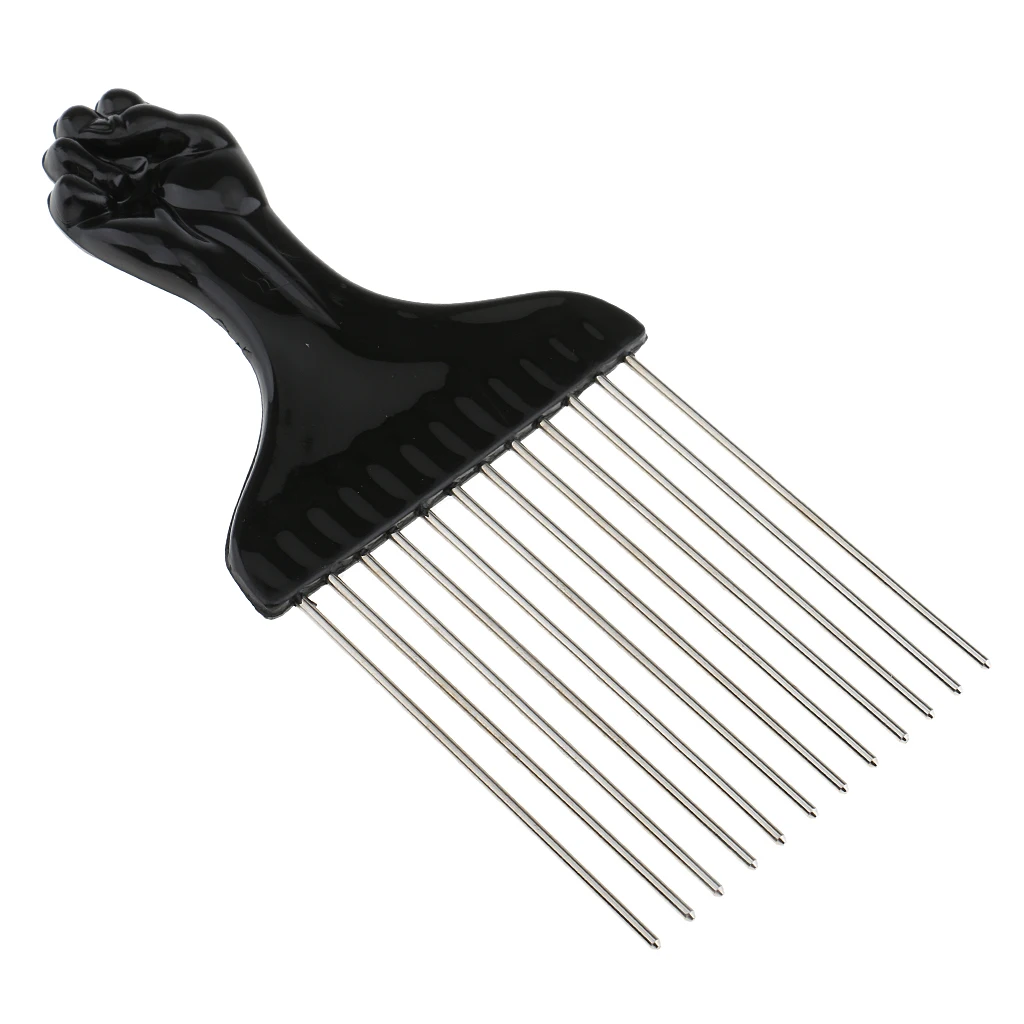 Black-Fist-Afro-Pick-Metal-Wide-Teeth-Hair-Comb-For-Volumizing-Hair ...