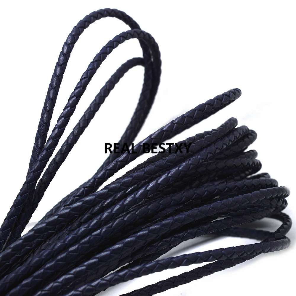 2m-lot-approx-4mm-navy-Round-Genuine-Braided-Leather-Cord-Real-Cow ...