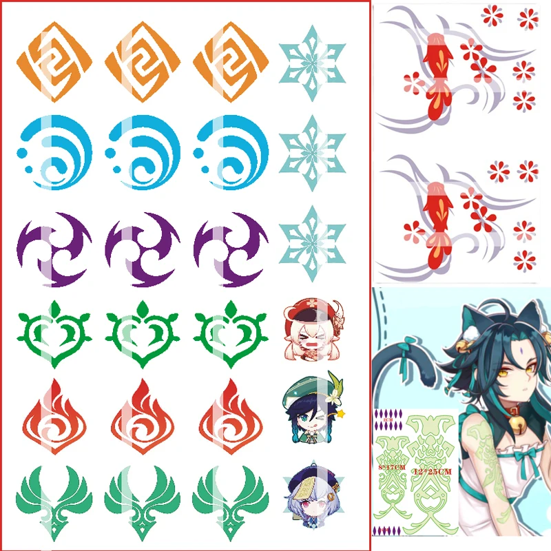 Genshin Impact Cosplay Yoimiya Xiao Lady Big Size Arm Tattoo Sticker ...
