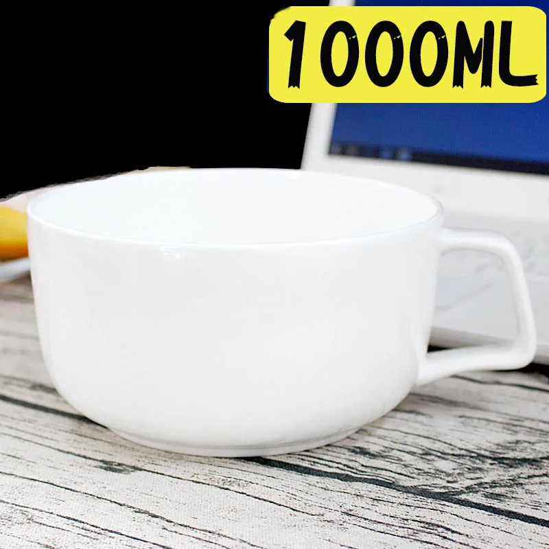 1000ml 33oz Big Mug with Lid Bone China Ceramic White Mugs for ...