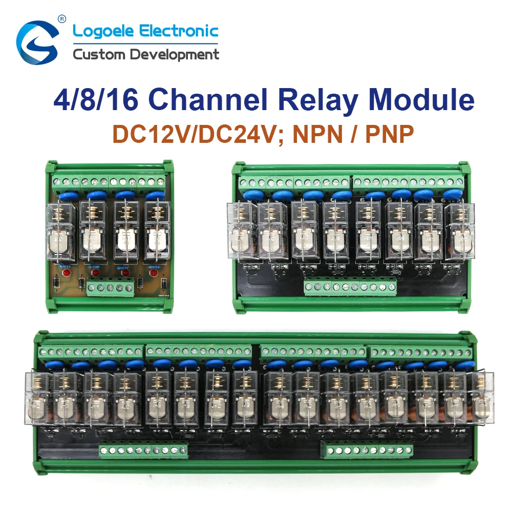 4 8 16 Channel Relay Module DC 12V 24V Eight Way Driver Board Module ...