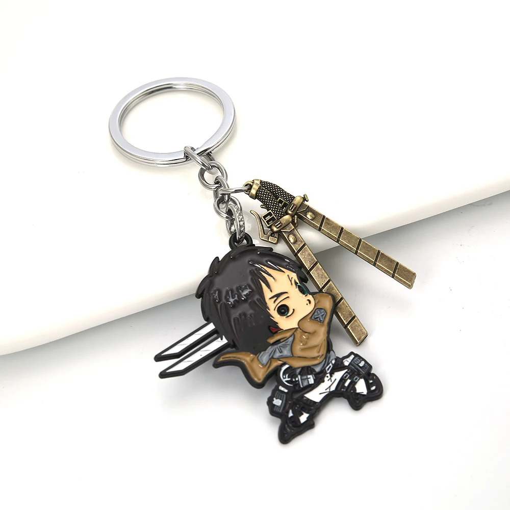 Anime Attack on Titan Keychain Eren Jaeger Figures Keyring Key Holder ...