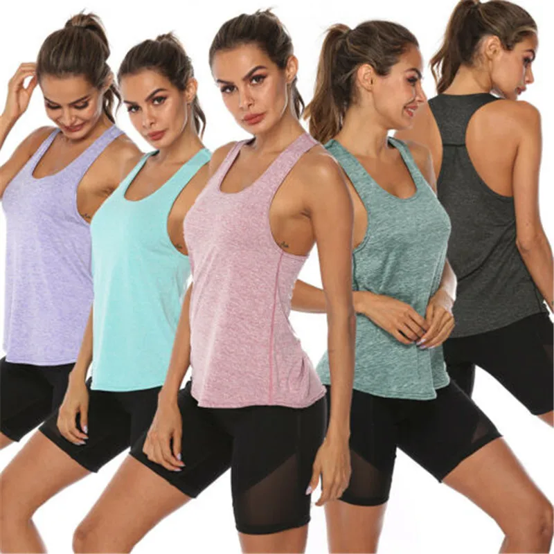 Hot Summer Womens Sports Gym Racer Back Running Vest Fitness Jogging ...