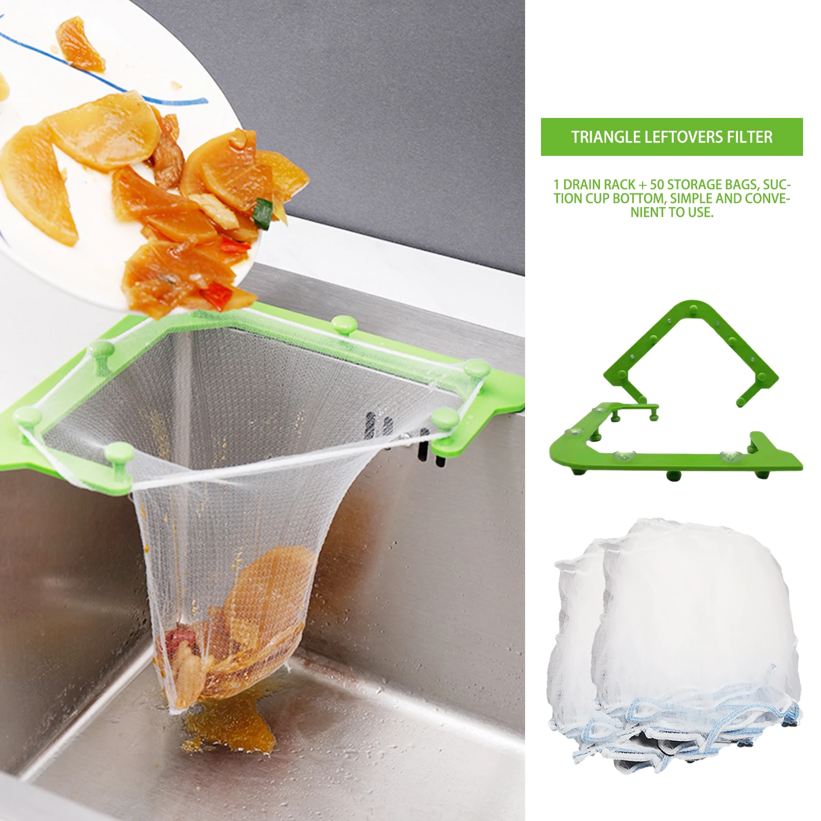 Triangle Drainage Rack Disposable Garbage Bag Anti-clogging Sink Drain ...
