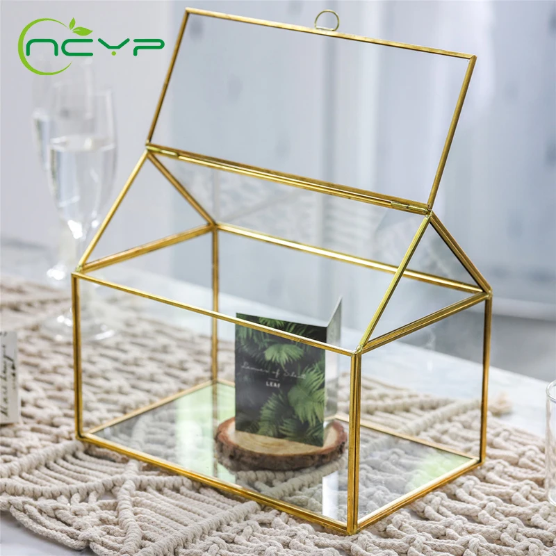 Party Supplies Gold Glass Card Box Geometric Glass Card Box Gem Card ...