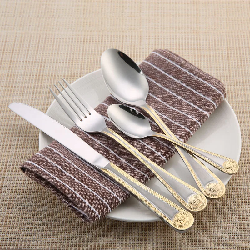 4 Pieces/set of Cutlery, Retro Western Food, Gold plated Knife, Golden ...