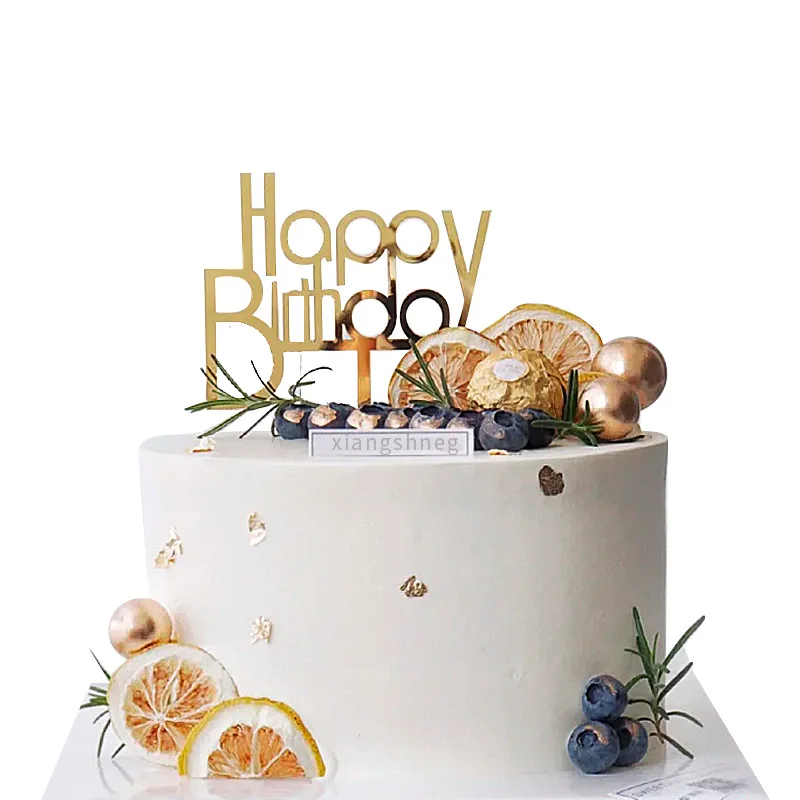 Acrylic Happy Birthday Cake Topper Simple Golden Birthday Party Cake ...