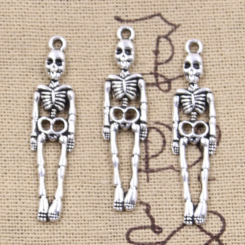 12pcs Charms Skull Skeleton Man 39x9mm Antique Silver Color Plated ...