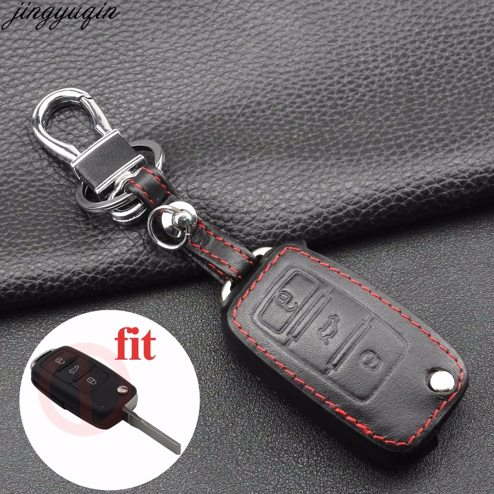 3 Buttons Leather Car Key Fob Cover Case Shell Set Skin For Vw Polo ...