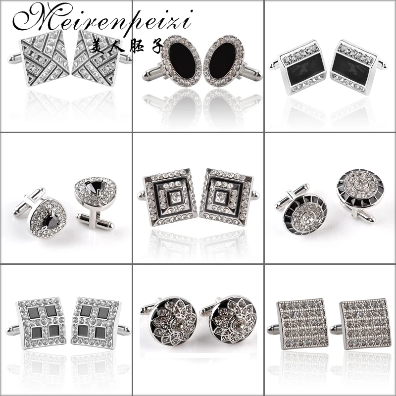 Luxury Elegant Crystal Cufflink High Quality Trendy Black Enamel ...