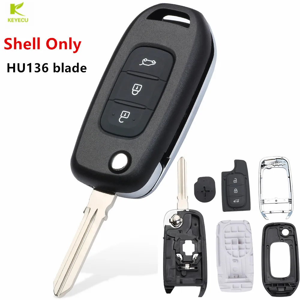 KEYECU Replacement Flip Remote Key 3 Button Case Shell Fob for Renault ...