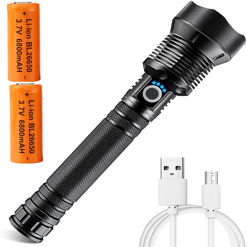 90000 Lumens LED Tactical Flashlight XHP70.2 Ultra Powerful Lamp Waterproof Rechargeable Flash ...