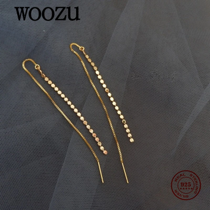 Woozu Genuine 925 Sterling Silver Discs Tassel Long Ear Line 14k Gold Plated For Women Bohemian ...