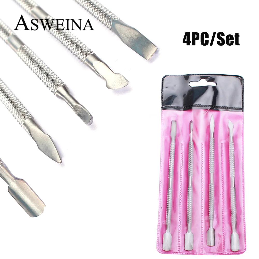 4pc/set Nail Cuticle Pusher Stainless Steel Double Head Nail Push Art ...