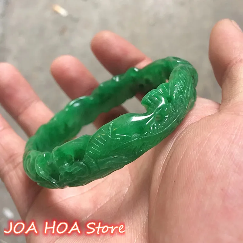 Raro mão esculpida oco flor verde jade pulseira feminino jadeite ...