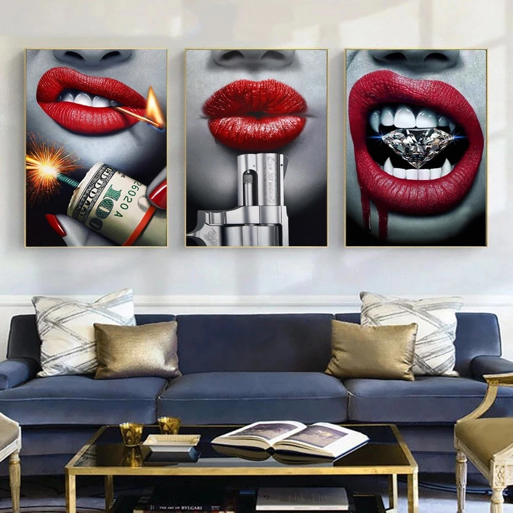 Red Lipstick Sexy Lips Canvas Painting Canvas Wall Art Home Decor ...