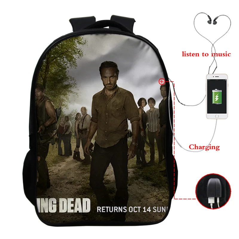 Horror Tv The Walking Dead Backpack Usb Charging Laptop Backpacks Boys ...