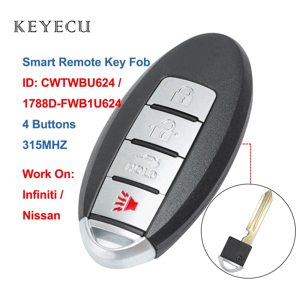 Keyecu Cwtwbu624 Smart Car Remote Key Fob 4 Button 315mhz For Nissan ...