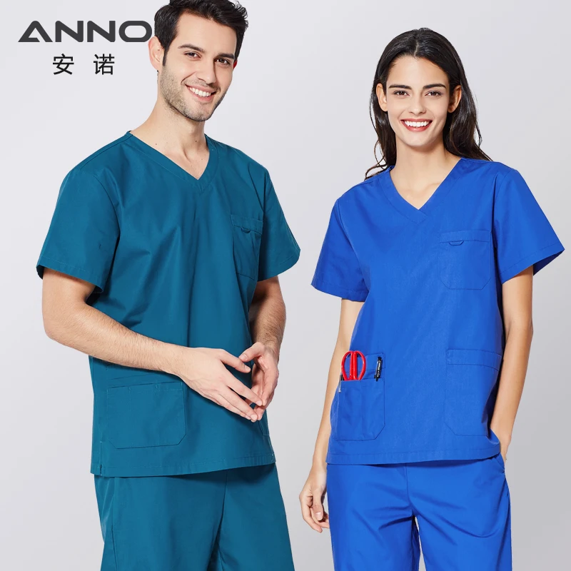 ANNO Scrubs Set with Short Sleeves Unisex Nursing Scrub Suit Women Men ...