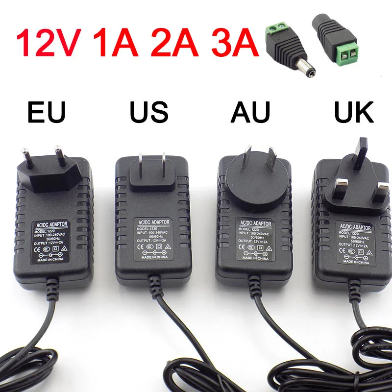 AC DC 12v 1A 2A 3A 2000ma 3000MA adapter power supply EU UK AU US PLUG ...
