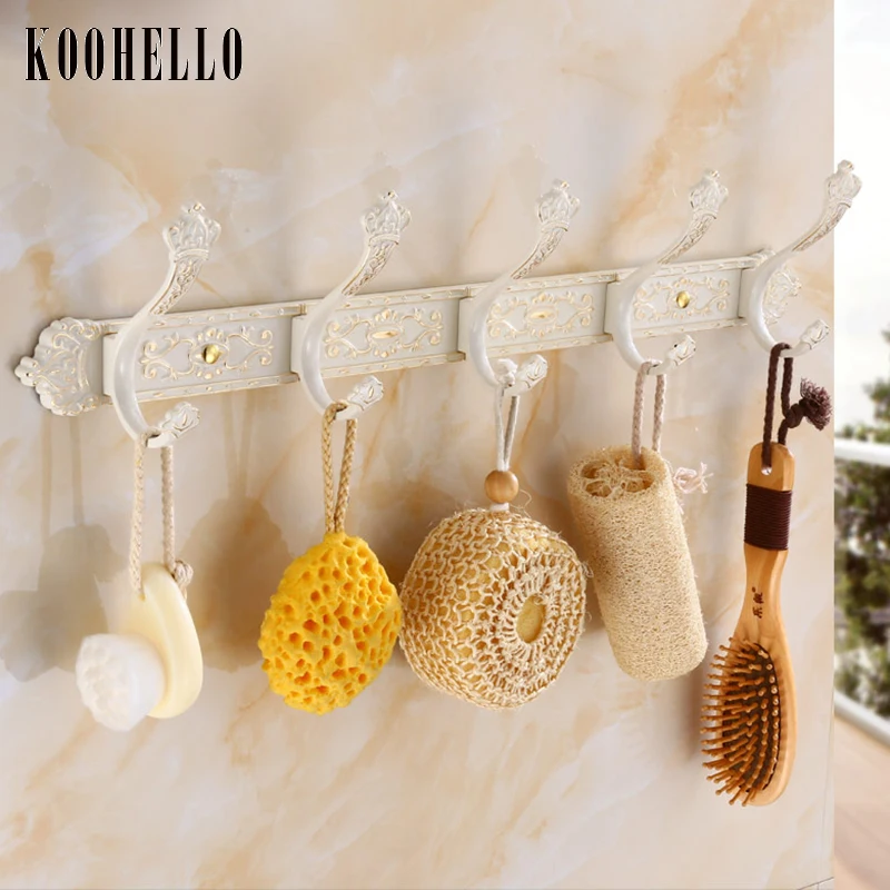 Fürdőszoba Horgok Alumínium Elefántcsont Fehér Köpeny Fém Rack Kulccsal ...