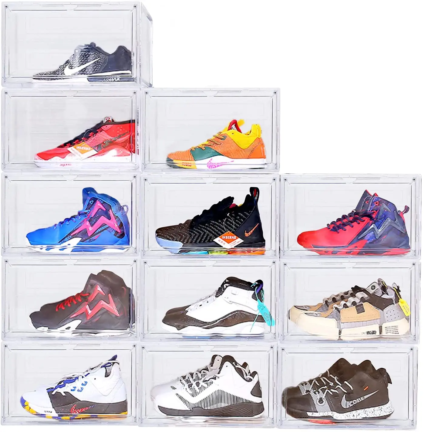 10 pack Large Clear Shoe Box Magnetic Drop Side Stackable Case Sneaker ...