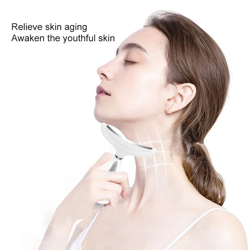 LED Facial Neck Massager LED Photon Therapy Heating Face Neck Wrinkle ...