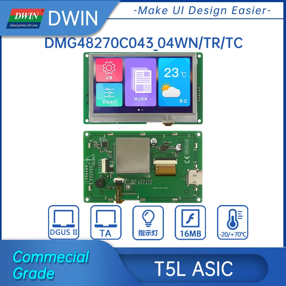 Dwin 4.3 Inch Tft Lcd Display Connect Arduino 480*272 Tn Screen Touch Panel Smart Uart Lcm ...