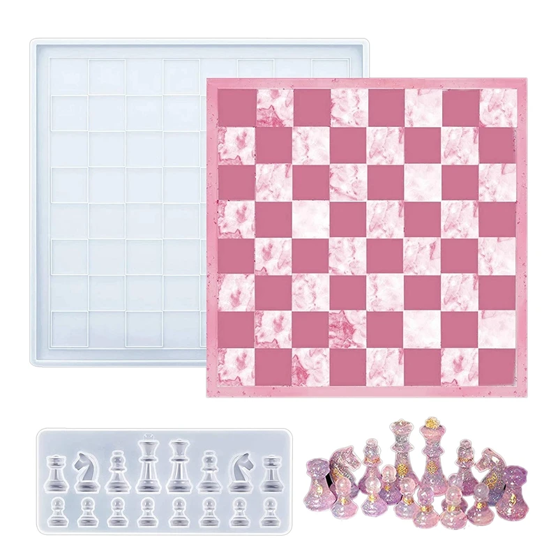 Chess Board Resin Mold Set, Chess Pieces Silicone Mold, Chess Board ...