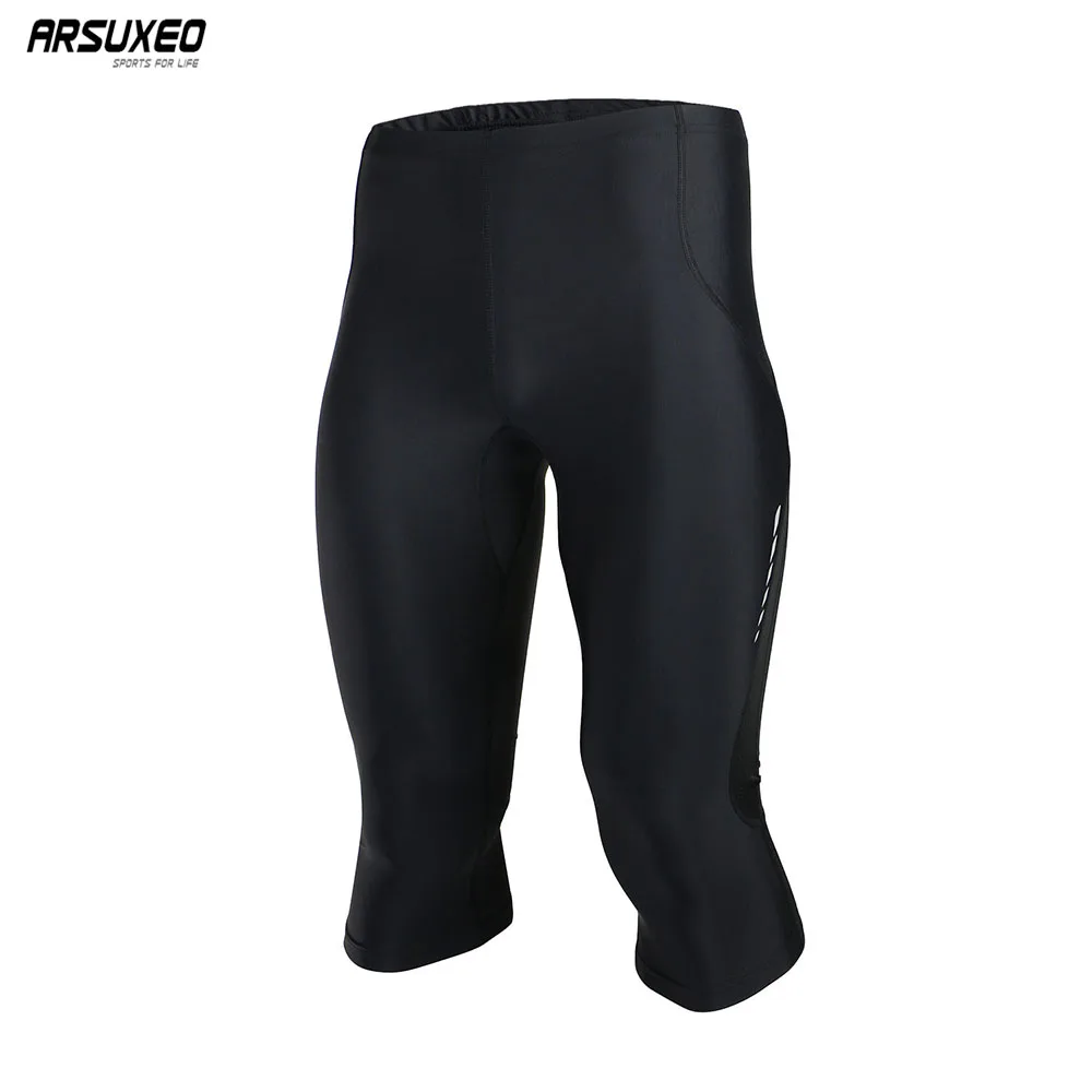 ARSUXEO Summer Running Pans Men 3/4 Pants Compression Tights Base Layer ...