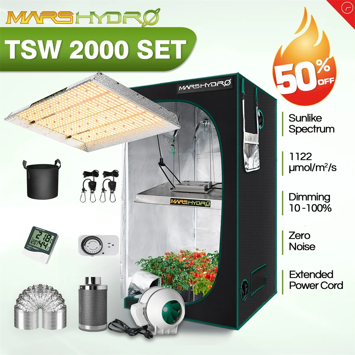 Mars Hydro Tsw 2000w Led Grow Light 120x120x200 Cm Indoor Tent Grow ...