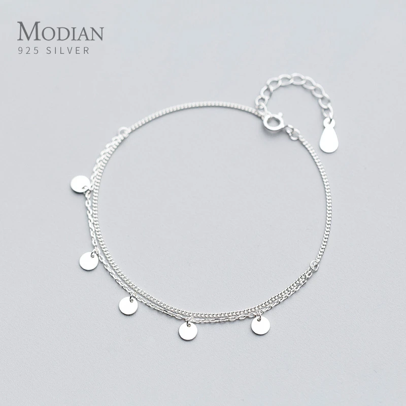 Modian Classic 925 Sterling Silver Round Sequins Double Chain Bracelet ...