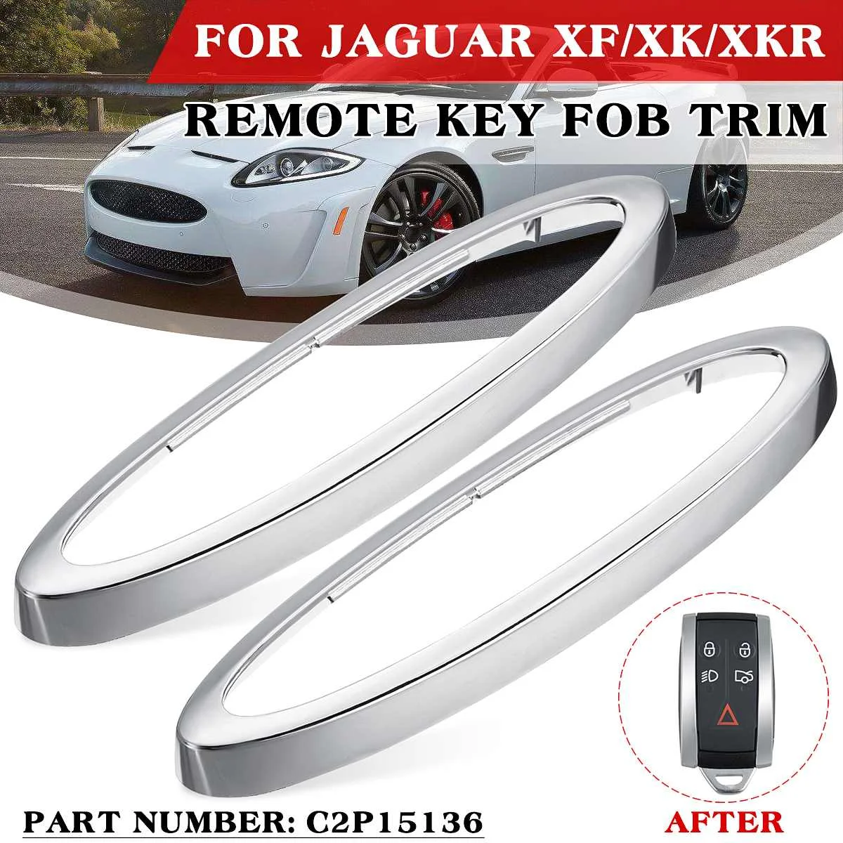 C2P15136 Car Remote Key case cover Fob Trim Kit Chrome For Jaguar XF XK