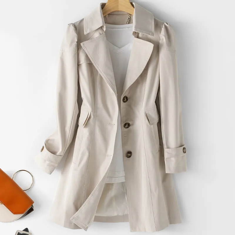 Primavera outono trench coat fino único breasted trench coat mulher ...