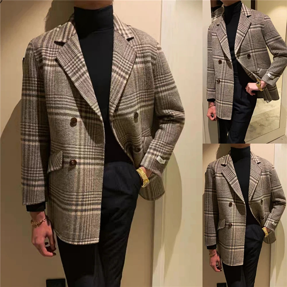Plaid-Men-Suits-Wool-Overcoat-Single-Breasted-Jacket-Outfit-Autumn ...