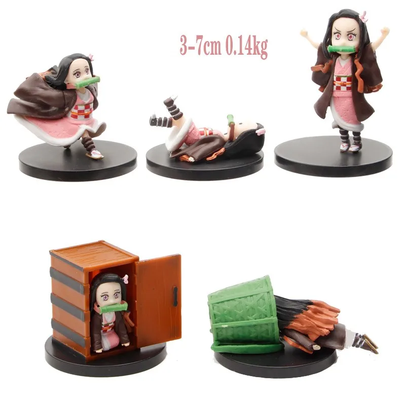 Anime Demon Slayer Nezuko Figure 5 Pcs/Lot 3 7cm Cute Kawaii Q Versions ...