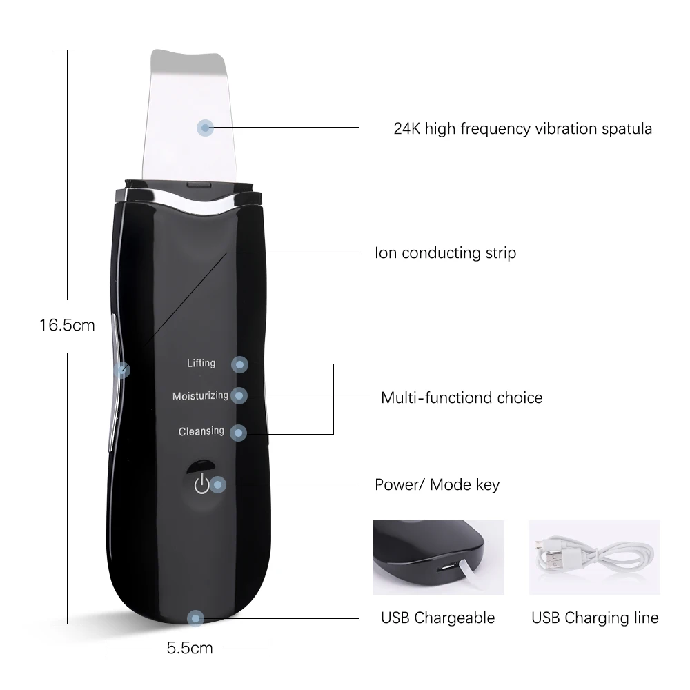 Rechargeable Ultrasonic Face Cleaning Skin Scrubber Cleanser Vibration ...
