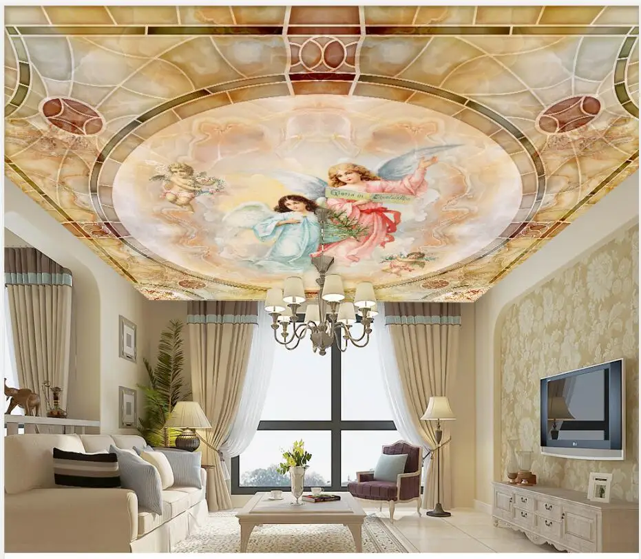 Beautiful angel European ceilings mural Wall Paper Living Room Mural ...